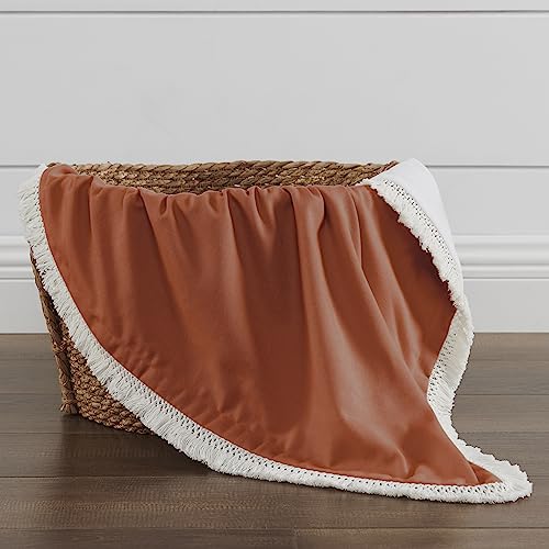 Sweet Jojo Designs Orange Boho Bohemian Boy Girl Soft Baby Blanket Receiving Security Stroller Swaddle Toddler Newborn Infant Kid Travel Warm Minky Burnt Rust Ivory Farmhouse Shabby Chic Modern Fringe