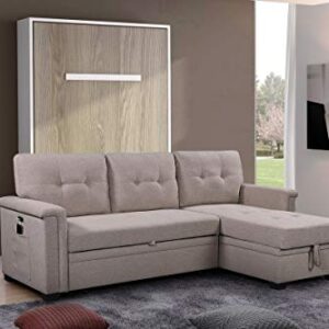 RITSU Living Room Reversible Sleeper Sectional Sofa with Storage Chaise, L-Shape Corner Couch with USB Charging Ports and Pocket, for, Home Furniture, Apartment, Dorm, Light Gray