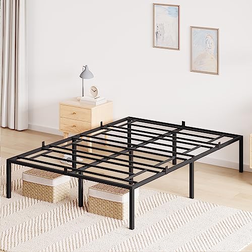 IDEALHOUSE Full Size Bed Platform Frame, Metal Full Bedframe No Box Spring Needed, 14 inch Easy to Assemble Noise-Free Black Mattress Frame - Full