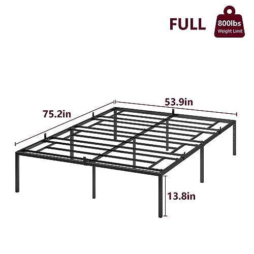 IDEALHOUSE Full Size Bed Platform Frame, Metal Full Bedframe No Box Spring Needed, 14 inch Easy to Assemble Noise-Free Black Mattress Frame - Full