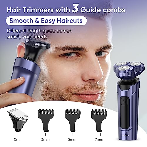 Electric Razor for Men, 2023 Men's Electric Shavers Rotary, LED Display-IPX7 Waterproof-Rechargeable, Electric Shaver for Men Cordless 5 in 1-3D Floating Head Replaceable Blades-Gifts for Men, Purple