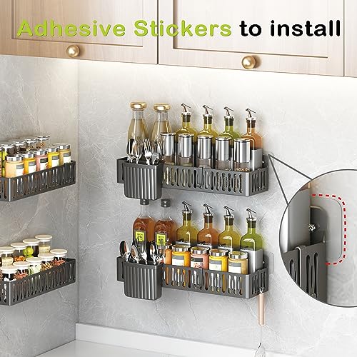 ENESNES Magnetic Spice Rack for Refrigerator, 4 Pack Magnetic Shelf for Fridge,Movable Spice Rack Organizer for Kitchen,Waterproof and Rustproof ABS Material (BLACK_4 PACK)