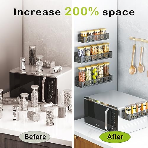 ENESNES Magnetic Spice Rack for Refrigerator, 4 Pack Magnetic Shelf for Fridge,Movable Spice Rack Organizer for Kitchen,Waterproof and Rustproof ABS Material (BLACK_4 PACK)