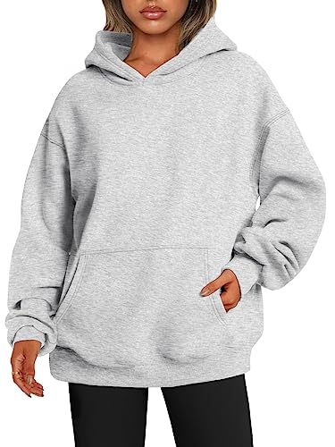 EFAN Womens Trendy Oversized Sweatshirts Pullover Essentials Hoodies Long Sleeve Fleece Sweaters With Pockets Fall Fashion Clothes Winter Outfits Y2k Teen Girls 2023 Clothing Grey