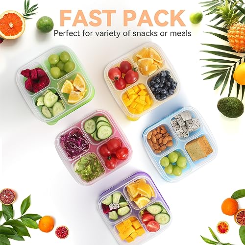 YULEER Bento Snack Boxes - Reusable 4-Compartment Food Containers with Transparent Lids, Set of 10