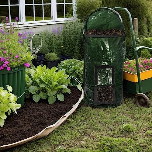 4 Pieces Garden Compost Bin Outdoor,Reusable Garden Yard Waste Bag Reusable Lawn Leaf Bags with Zipper Lid and Handles,Yard Waste Bag Container for Kitchen Waste（3×34Gallon +1×15Gallon ）