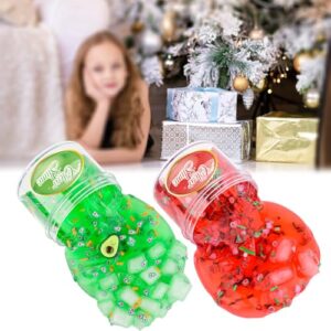 2 Pack Clear Slime Kit with Jelly Cubes, Watermelon Red Avocado Green Crystal Slime Set Crunchy Clear Slime for Kids Party Favors Holiday Christmas Toys for Girls Boys