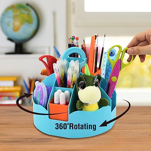 i-STUDIO Art Caddy spiner storage, School Supplies for Kids Desk Organizers and Storage Homeschool Craft Caddy,13 Slots 360-Degree Rotating Pencil Holder for Desk, Home and Art Supplies.