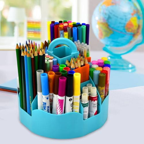 i-STUDIO Art Caddy spiner storage, School Supplies for Kids Desk Organizers and Storage Homeschool Craft Caddy,13 Slots 360-Degree Rotating Pencil Holder for Desk, Home and Art Supplies.