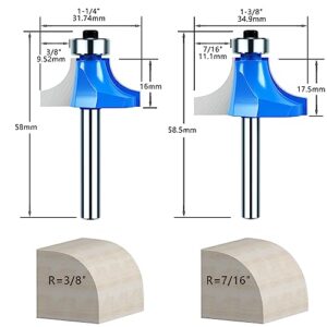 Helovmine 1/4 Inch Shank Roundover Router Bit Set, Corner Rounding Edge-Forming Bit Set-1/8", 5/32", 3/16", 1/4", 5/16", 3/8", 7/16" Radius Woodworking Milling Tools (7Pcs)