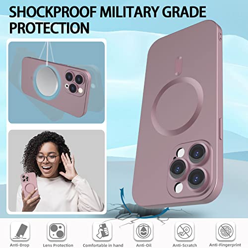 Womdakon Magnetic Case for iPhone 14 Pro Phone Case for Women, [Adaptation with Magsafe] Matte Luxury Soft Metallic Luster Design for iPhone 14 Pro 6.1'' with Camera Protector-Pink