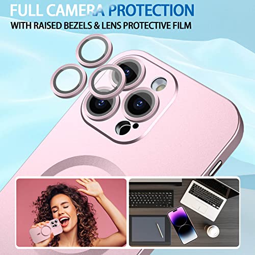 Womdakon Magnetic Case for iPhone 14 Pro Phone Case for Women, [Adaptation with Magsafe] Matte Luxury Soft Metallic Luster Design for iPhone 14 Pro 6.1'' with Camera Protector-Pink