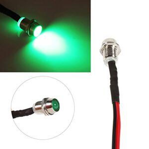 Haosie 4Pcs 12v Green LED Lights Indicator Lights, Flat Head Indicator Signal Lamp with 230mm Cable Length Metal LED Indicator Light for Car Trucks Boats(Green)