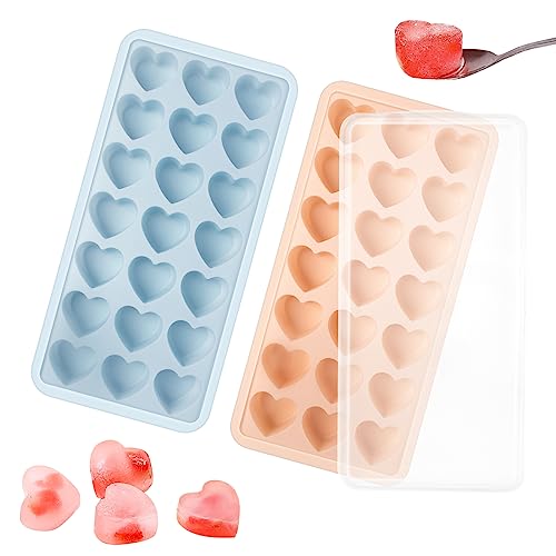 Heart Shape Ice Cube Tray, 21 Holes Silicone Ice Cube Mold with Removable Lid Flexible for Whiskey Cocktail Chocolate Valentine's Day (Blue&Pink)