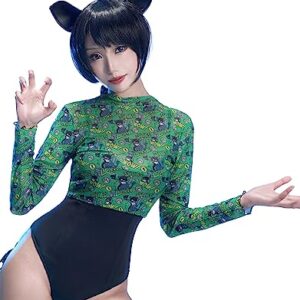 Miraculous Women's Cat Noir Long Sleeve Beach Rash Guard Shirt Cover Up Top (as1, Alpha, s, Regular, Regular, Green)