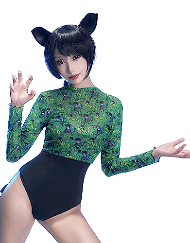 Miraculous Women's Cat Noir Long Sleeve Beach Rash Guard Shirt Cover Up Top (as1, Alpha, s, Regular, Regular, Green)