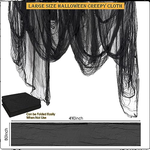 410 x 80 Large Halloween Black Creepy Cloth Decorations Spooky Fabric Black Creepy Scary Gauze Cloth Decoration,Halloween Black Cloth for Halloween Party Supplies