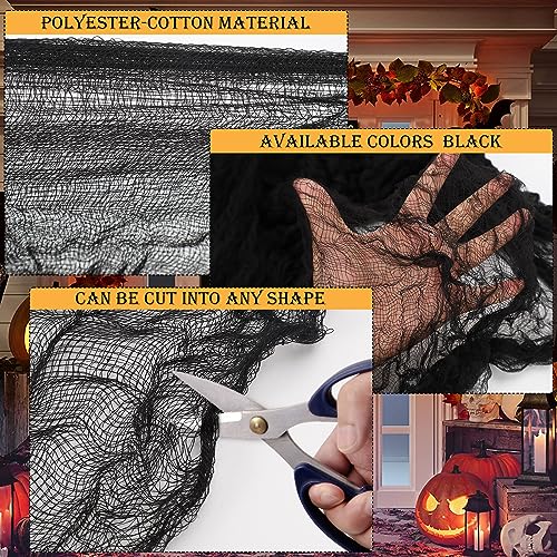 410 x 80 Large Halloween Black Creepy Cloth Decorations Spooky Fabric Black Creepy Scary Gauze Cloth Decoration,Halloween Black Cloth for Halloween Party Supplies