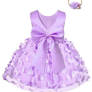 Qaoerde Baby Flower Girl Dresses 1st Birthday Outfit Girl Flower Girl Dress for Wedding Birthday Baptism Special Occasion Dress Violet