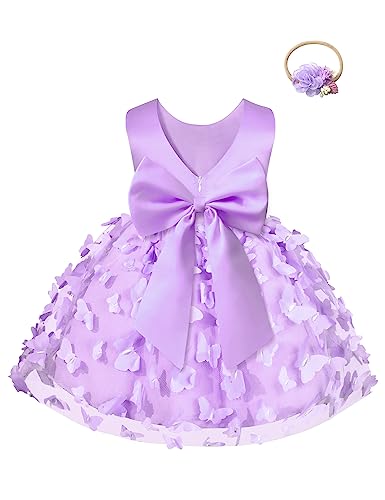 Qaoerde Baby Flower Girl Dresses 1st Birthday Outfit Girl Flower Girl Dress for Wedding Birthday Baptism Special Occasion Dress Violet