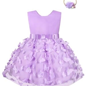 Qaoerde Baby Flower Girl Dresses 1st Birthday Outfit Girl Flower Girl Dress for Wedding Birthday Baptism Special Occasion Dress Violet