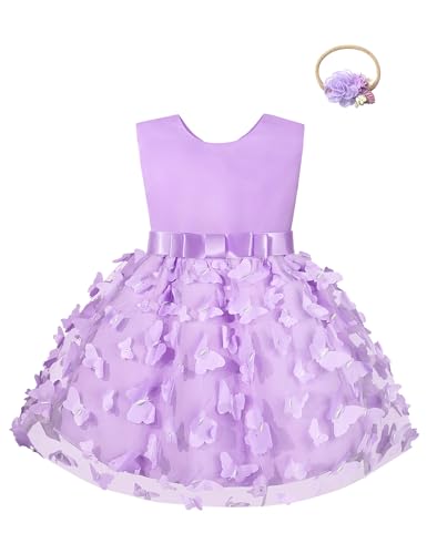 Qaoerde Baby Flower Girl Dresses 1st Birthday Outfit Girl Flower Girl Dress for Wedding Birthday Baptism Special Occasion Dress Violet