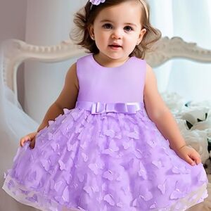 Qaoerde Baby Flower Girl Dresses 1st Birthday Outfit Girl Flower Girl Dress for Wedding Birthday Baptism Special Occasion Dress Violet