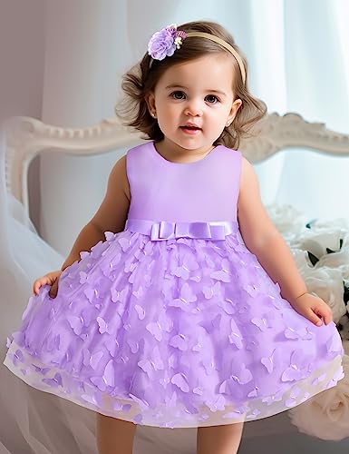 Qaoerde Baby Flower Girl Dresses 1st Birthday Outfit Girl Flower Girl Dress for Wedding Birthday Baptism Special Occasion Dress Violet