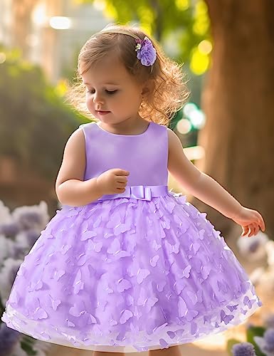 Qaoerde Baby Flower Girl Dresses 1st Birthday Outfit Girl Flower Girl Dress for Wedding Birthday Baptism Special Occasion Dress Violet