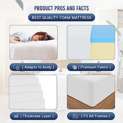 FDW 12 inch Gel Memory Foam Mattress Medium Firm Mattresses for Cool Sleep Relieving Pressure Relief CertiPUR-US Certified Mattress in a Box (King)