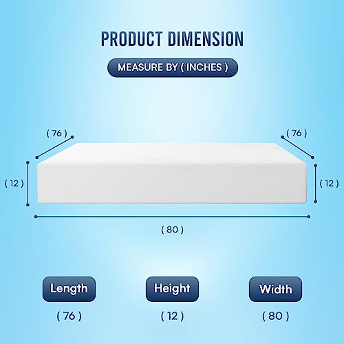 FDW 12 inch Gel Memory Foam Mattress Medium Firm Mattresses for Cool Sleep Relieving Pressure Relief CertiPUR-US Certified Mattress in a Box (King)