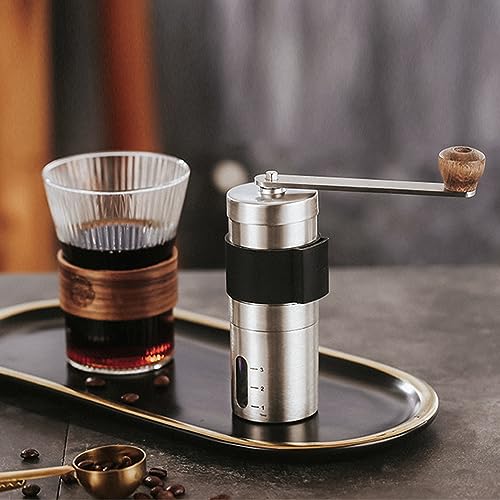 Ankrs Manual Coffee Bean Grinder, Stainless Steel Manual Ceramic Burr Mini Coffee Grinder, Portable Small Hand Coffee Grinder for Aeropress, Chemex, Expresso Grinder for Camp, Kitchen, Office-Brown