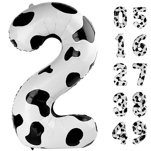 Cow Print Balloon Birthday Decorations, 40 inch Number balloon 0-9(Zero-Nine), Cow Balloon for Farm Birthday Party Supplies, Cow Themed Birthday Decorations (Number 2)