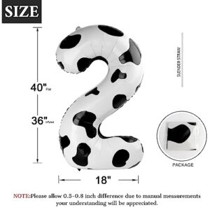 Cow Print Balloon Birthday Decorations, 40 inch Number balloon 0-9(Zero-Nine), Cow Balloon for Farm Birthday Party Supplies, Cow Themed Birthday Decorations (Number 2)