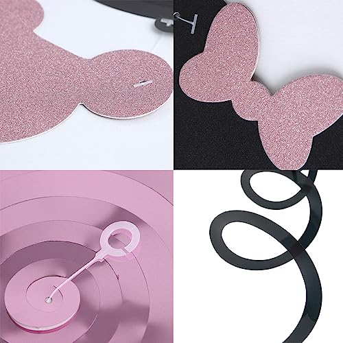 30CT Minnie Hanging Swirls Happy Birthday Decorations, Pink Mini Mouse Theme Party Decorations, Minnie Streamers for Ceiling Mouse Cartoon Party Supplies Pink Glitter Party Decor Girls Baby Shower