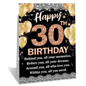 30th birthday party table sign with paper holder, black gold birthday standing sign for table decoration, happy birthday table decor for women men, anniversary celebration supplies(1 set of), b05