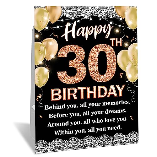 30th Birthday Party Table Sign with Paper Holder, Black Gold Birthday Standing Sign for Table Decoration, Happy Birthday Table Decor for Women Men, Anniversary Celebration Supplies(1 Set of), B05