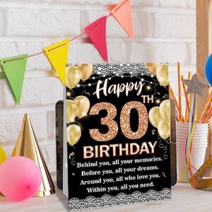 30th Birthday Party Table Sign with Paper Holder, Black Gold Birthday Standing Sign for Table Decoration, Happy Birthday Table Decor for Women Men, Anniversary Celebration Supplies(1 Set of), B05