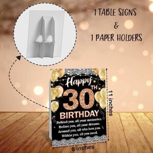 30th Birthday Party Table Sign with Paper Holder, Black Gold Birthday Standing Sign for Table Decoration, Happy Birthday Table Decor for Women Men, Anniversary Celebration Supplies(1 Set of), B05