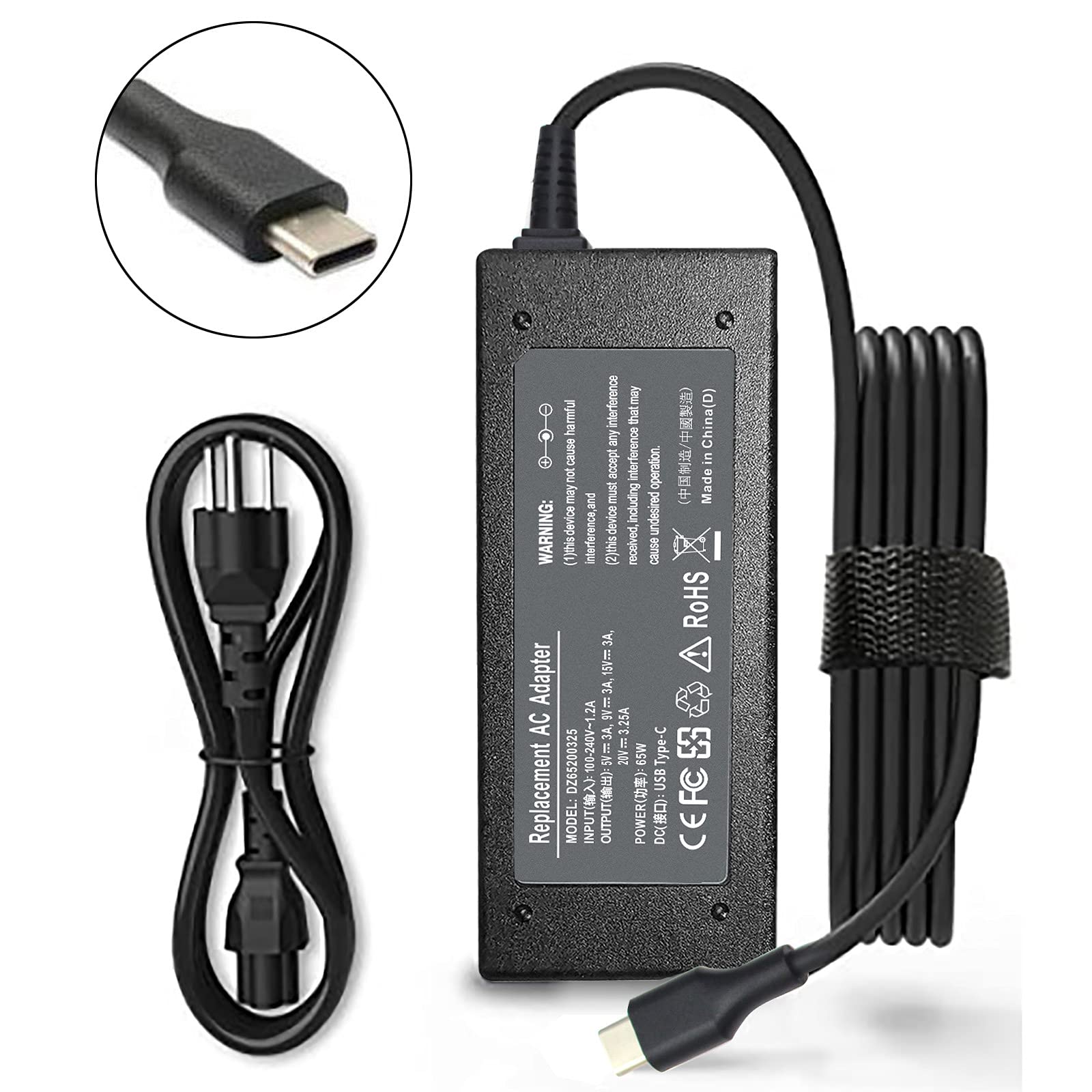 Universal 65W 45W USB C Laptop Charger for Lenovo Thinkpad/Yoga/Chromebook ADLX65YDC2A for HP Elitebook Spectre Chromebook x360,Elite x2 for Dell Chromebook Latitude xps 13 Series AC Adapter