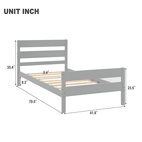 LCH Twin Bed with Headboard and Footboard, Twin Bed Frame for Boys and Girls, Wood Bed Frame for Bedroom, No Box Spring Needed, Grey