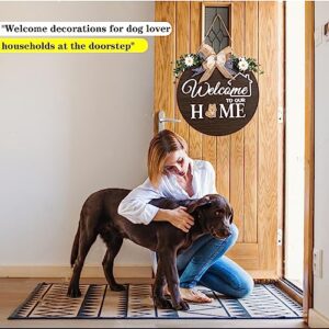 Interchangeable Welcome Sign Front Door Decoration,containing 14 signs. Family Porch Suspension Welcomes Round Wood Decoration. Welcome Sign diameter 12.6 Inch (Black)