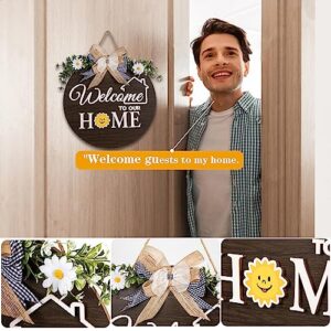 Interchangeable Welcome Sign Front Door Decoration,containing 14 signs. Family Porch Suspension Welcomes Round Wood Decoration. Welcome Sign diameter 12.6 Inch (Black)