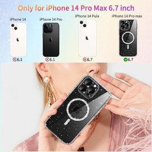 Hoerrye Glitter Clear Case for iPhone 14 Pro Max for Magsafe,[with Bling Camera Lens Protector] [Non-Yellowing] Women Girly Cute Magnetic Sparkly Slim Hard Shockproof Phone Cover 6.7 inch