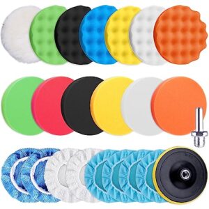 siquk 23 pieces 5 inch buffing pads car polisher bonnets foam polishing pad kit wax buffer polish pads car buffer attachment for drill