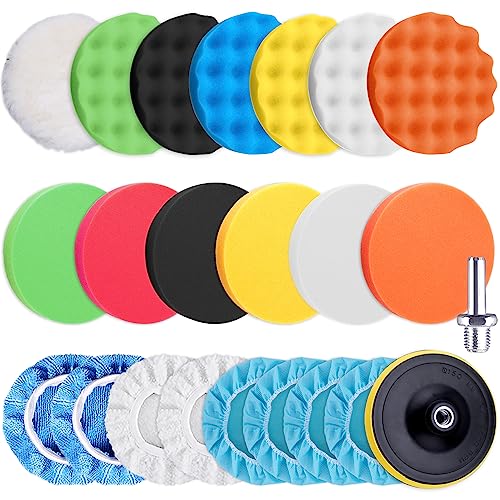 SIQUK 23 Pieces 5 Inch Buffing Pads Car Polisher Bonnets Foam Polishing Pad Kit Wax Buffer Polish Pads Car Buffer Attachment for Drill