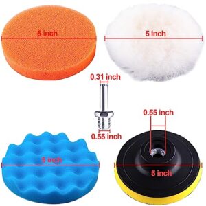 SIQUK 23 Pieces 5 Inch Buffing Pads Car Polisher Bonnets Foam Polishing Pad Kit Wax Buffer Polish Pads Car Buffer Attachment for Drill