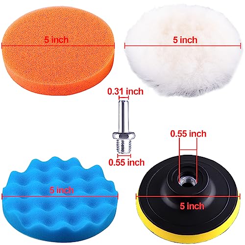 SIQUK 23 Pieces 5 Inch Buffing Pads Car Polisher Bonnets Foam Polishing Pad Kit Wax Buffer Polish Pads Car Buffer Attachment for Drill