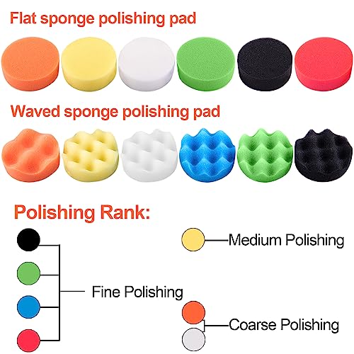 SIQUK 23 Pieces 5 Inch Buffing Pads Car Polisher Bonnets Foam Polishing Pad Kit Wax Buffer Polish Pads Car Buffer Attachment for Drill