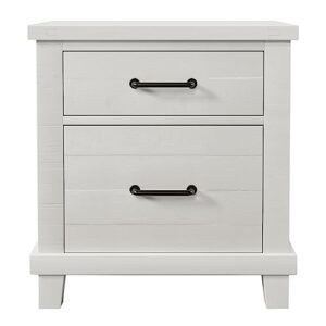 Polibi Rustic Nightstand with 2 Storage Drawers, Farmouhouse Solid Wood Storage End Table, Side Table for Bedroom, Living Room, White